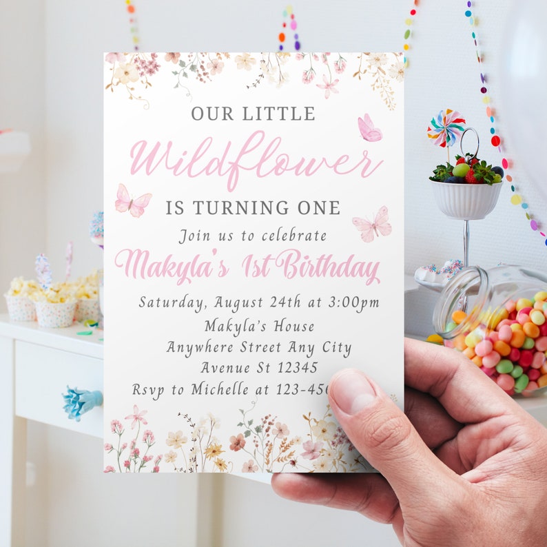 Editable Wildflower Birthday Invitation Template, Wildflower Birthday ...