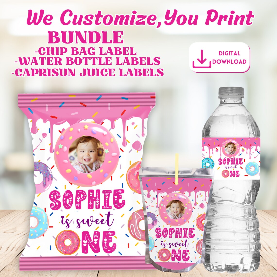 Donut Sweet One Chip Bag Printable Template First Birthday Favor Donut ...