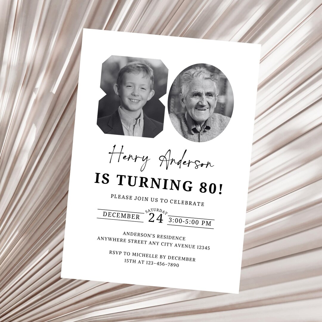 80th Birthday Adult Invitation, Modern 80th Birthday Party Invite, Look ...