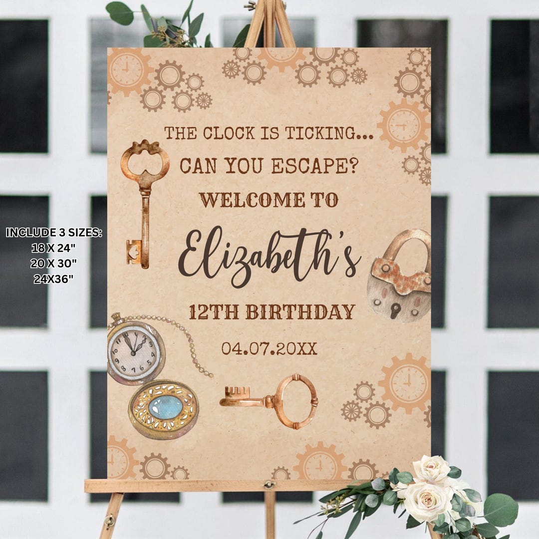 Editable Escape Room Welcome Sign, Escape Room Birthday Welcome Board ...