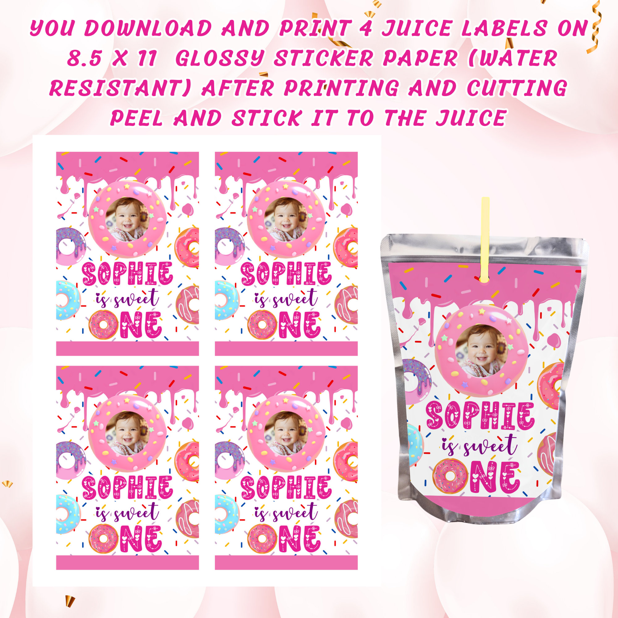 Donut Sweet One Chip Bag Printable Template First Birthday Favor Donut ...