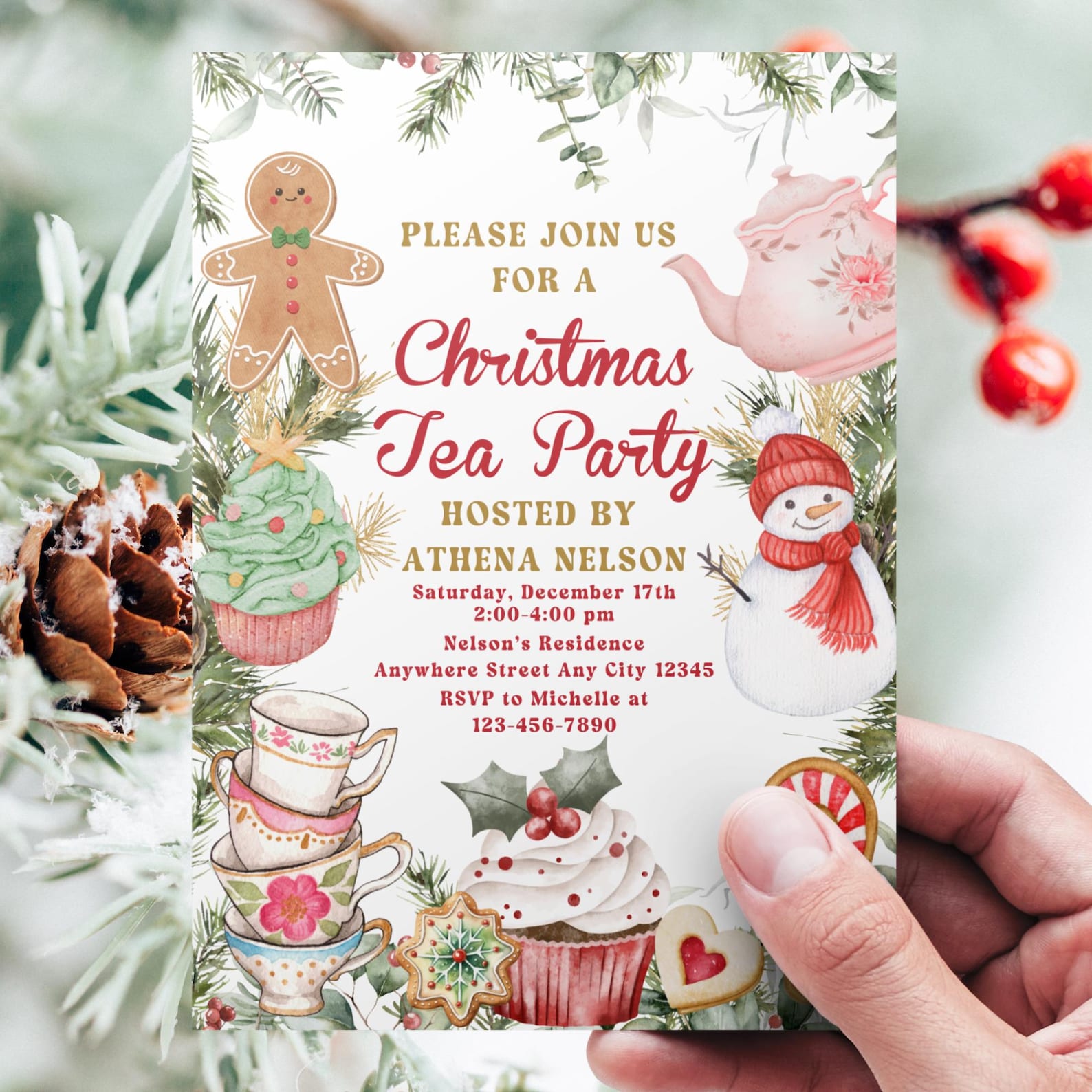 Editable Christmas Tea Party Invitation, Christmas Party Invite ...