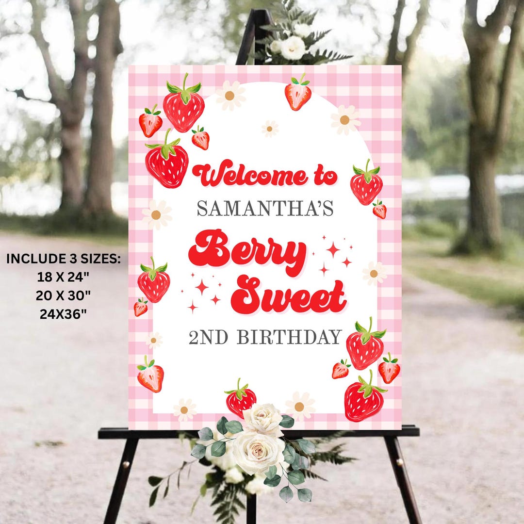 Strawberry Birthday Welcome Sign, Strawberry Welcome Board, Berry Sweet ...