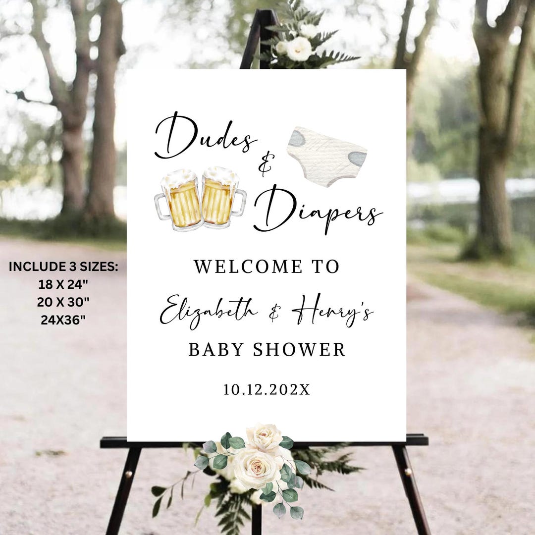 Beer & Diaper Party Baby Shower Welcome Sign, Dudes and Diapers Baby ...