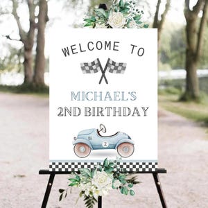 Editable Two Fast Birthday Welcome Sign Vintage Racecar Welcome Board ...