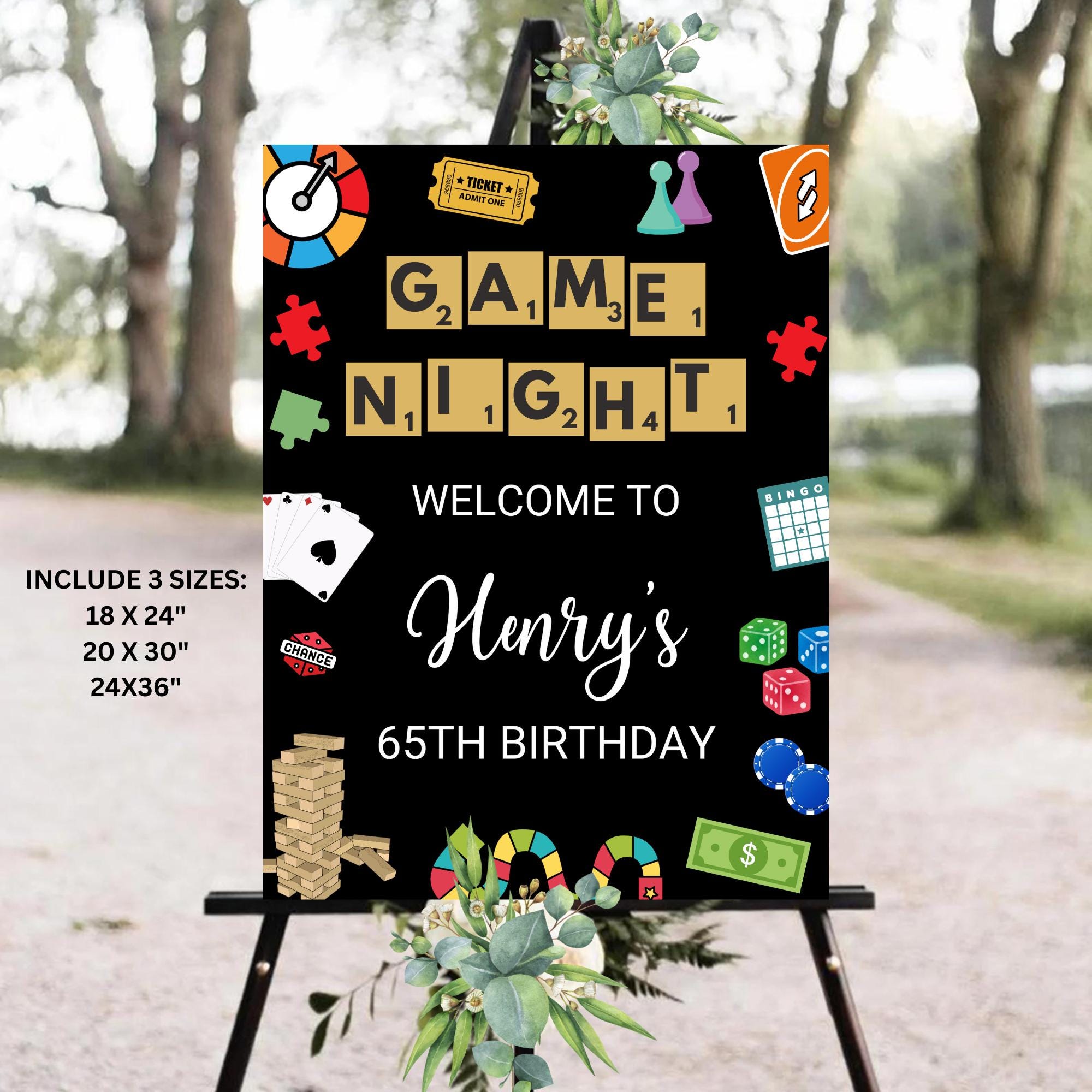 Editable Game Night Birthday Welcome Sign, Adult House Party Birthday ...