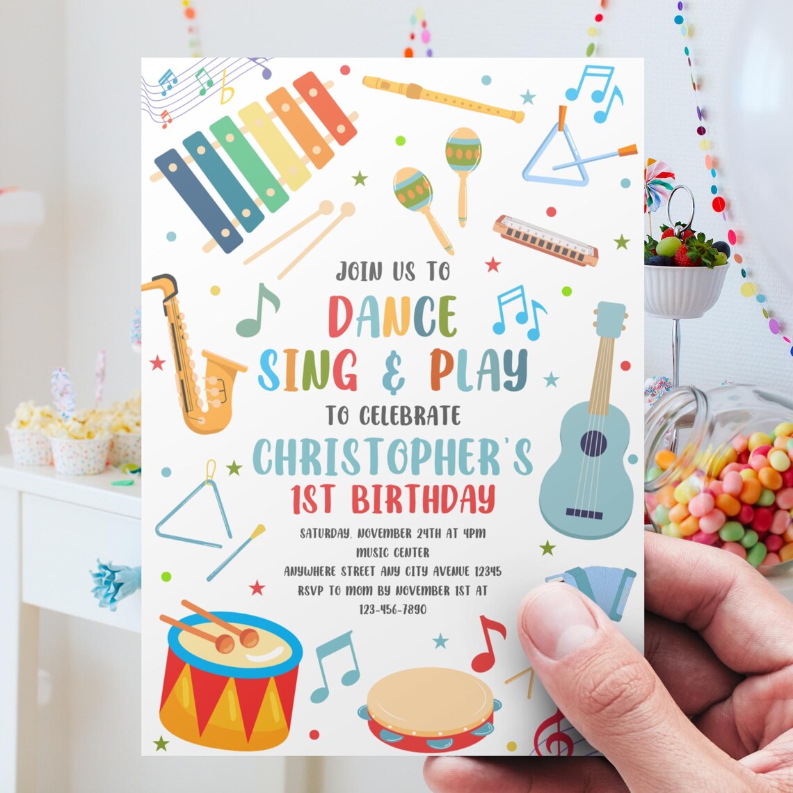Editable Music Birthday Invitation,musical Instruments Kids Birthday ...