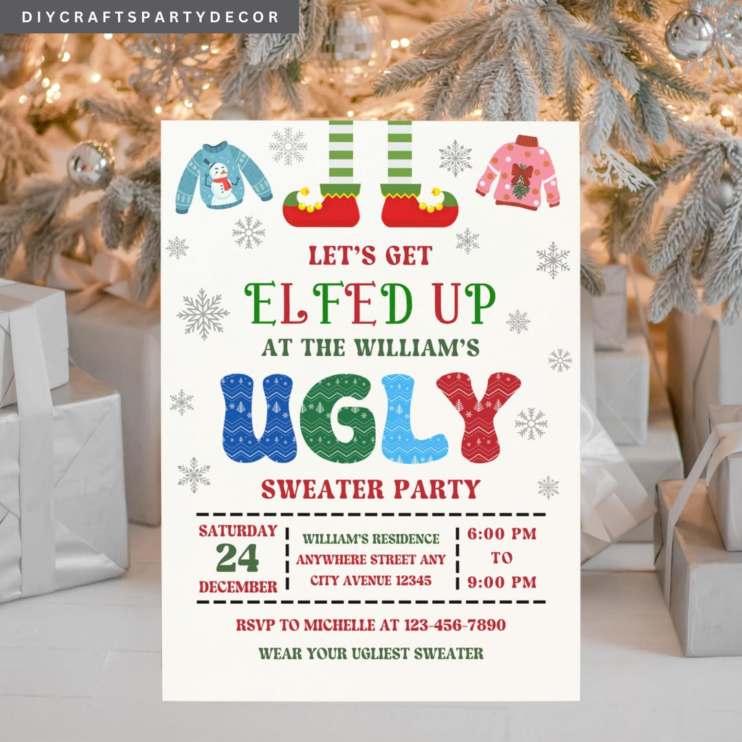 Editable Ugly Sweater Party Invitation, Christmas Party Invite Template ...