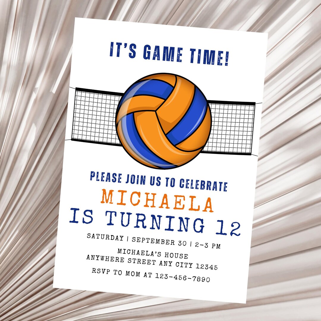 Volleyball Birthday Invitation, Volleyball Invitation, Neutral ...