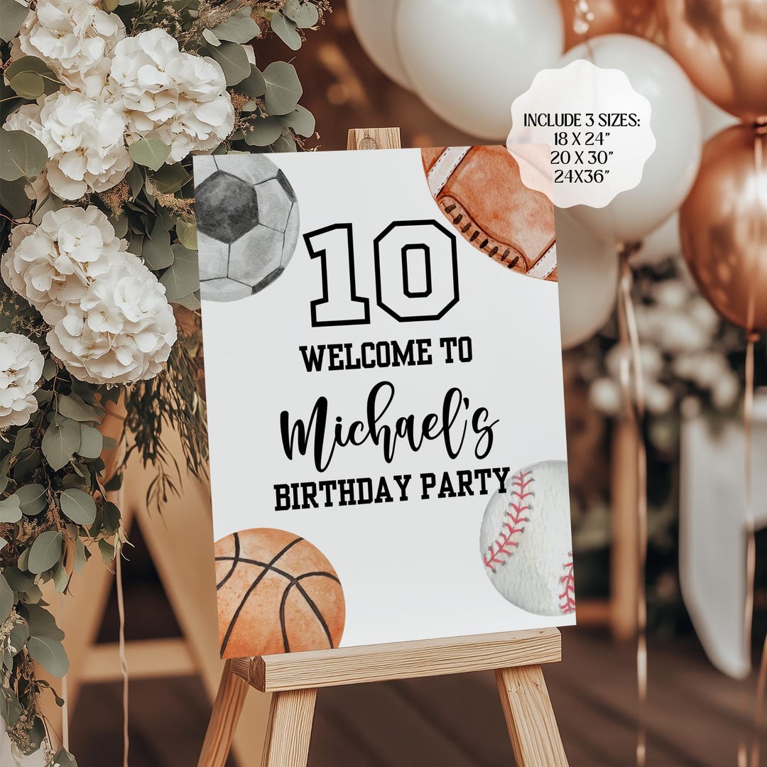 Ball Sport Birthday Welcome Sign, Let's Have a Ball Sign, Soccer ...