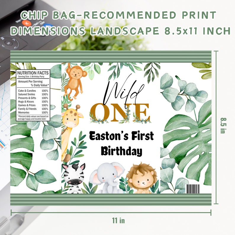 Jungle Safari Wild One Chip Bag Safari Birthday Chip Bag, Ungle Safari ...