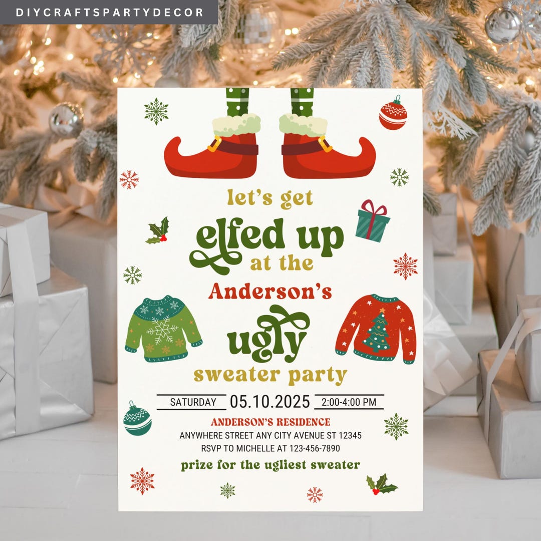 Editable Ugly Sweater Party Invitation, Christmas Party Invite Template ...