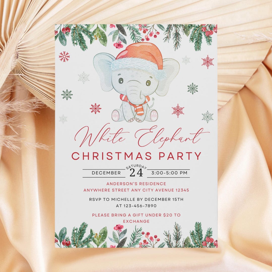 White Elephant Christmas Party Invitation, Exchange Gift Christmas ...
