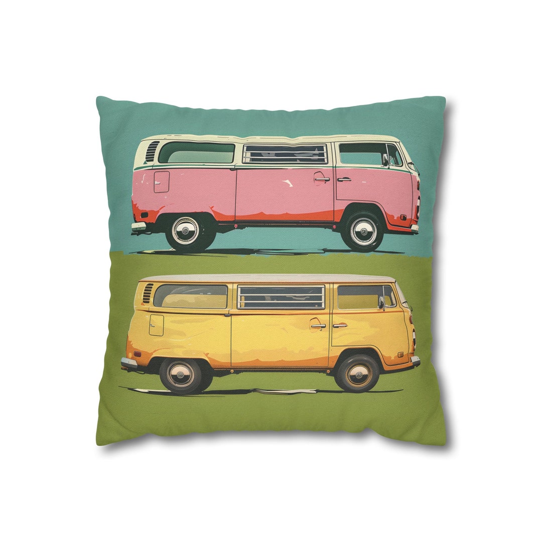 VW Vintage Van Pillow Cover Retro Bus Cushion Case Campervan Throw ...