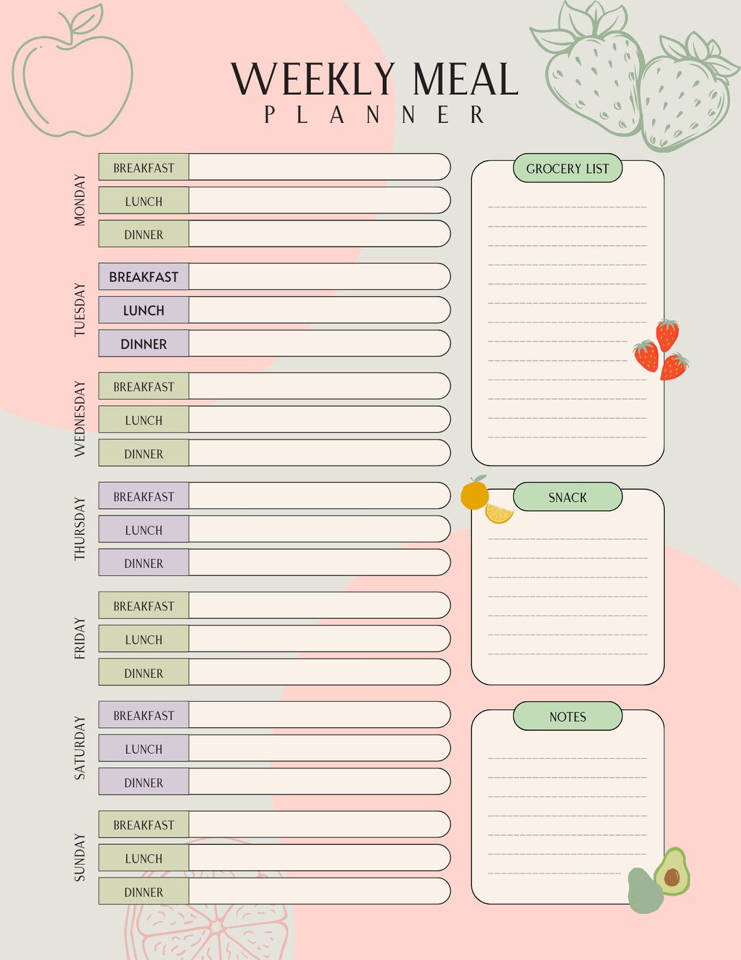 Weekly Meal Planner for Kids! - Etsy