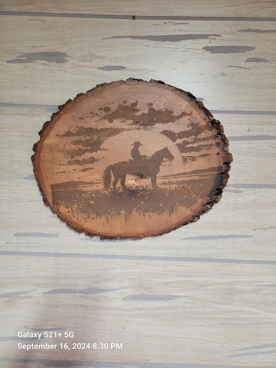 Live Edge Western Cowboy on Horse Laser Engraving - Etsy