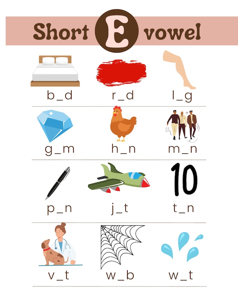 Short Vowels Worksheet - Etsy