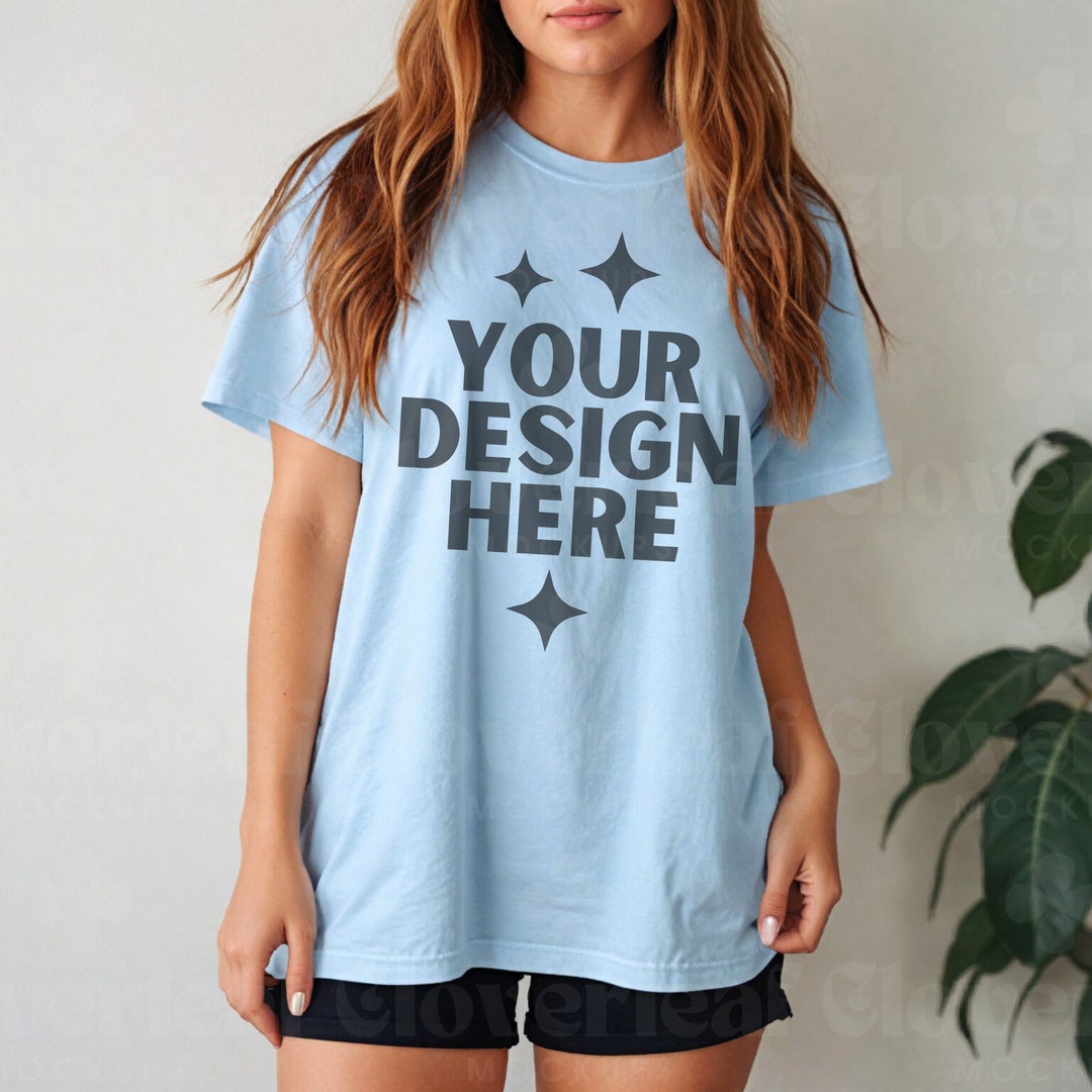 Light Blue Gildan 64000 Shirt Mockup Light Blue T-shirt Mock-up Trendy ...