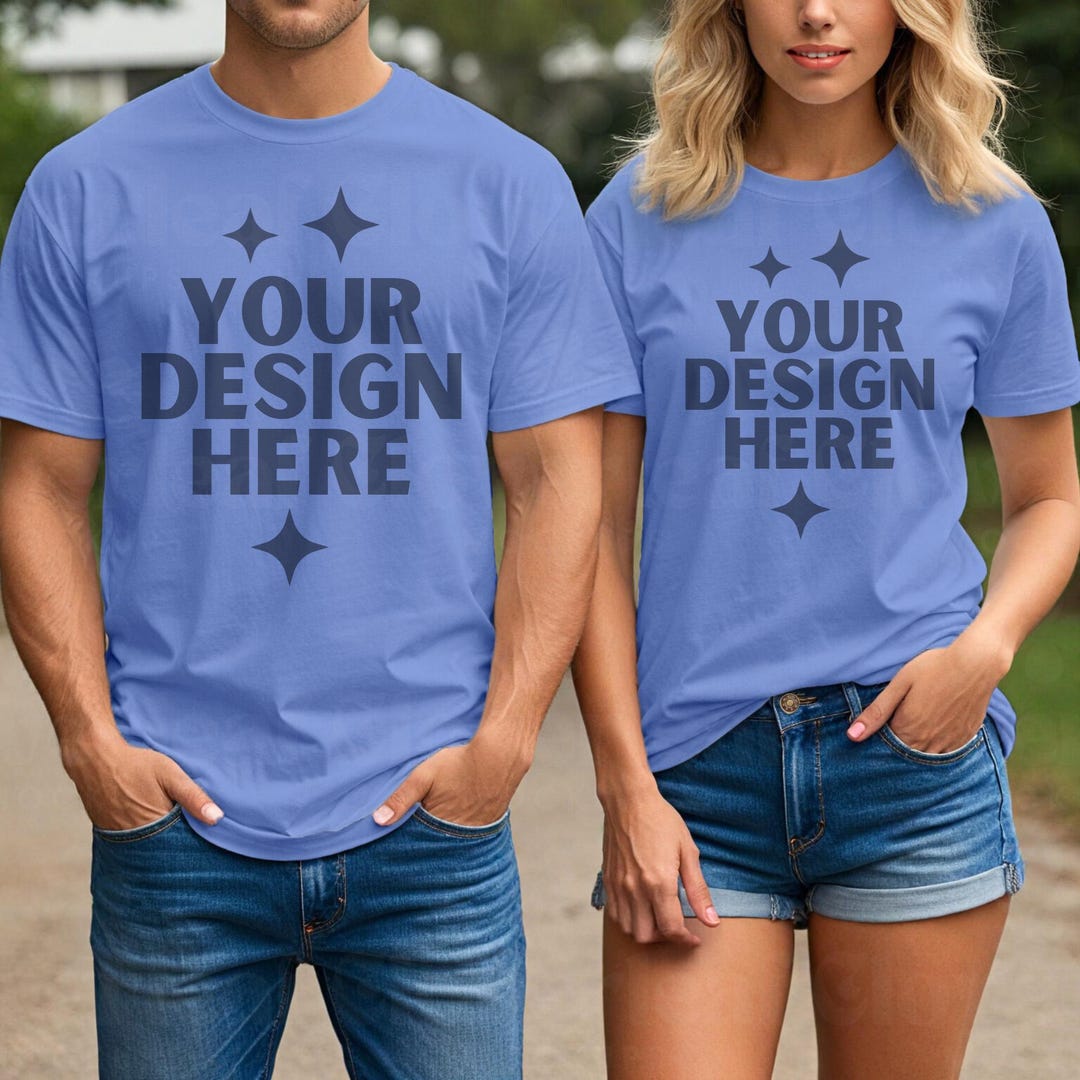 Gildan 64000 Iris Couple Shirt Mockup Iris Soft Style Mock-up G64000 ...