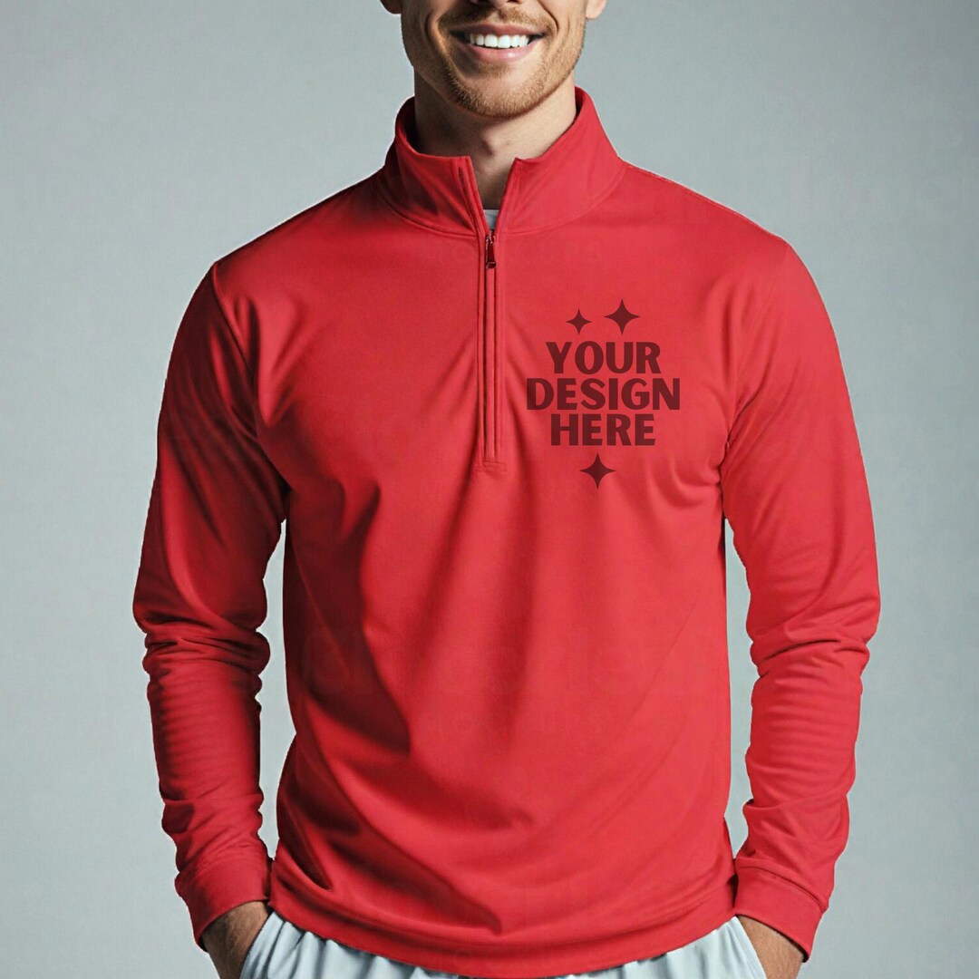True Red Sport-tek ST357 Mockup Quarter-zip Pullover Mock-up Unisex ...
