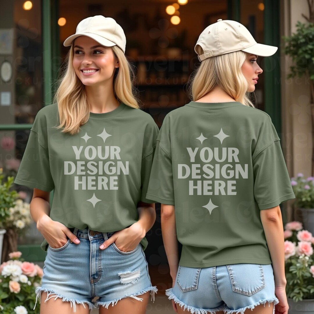 Comfort Colors Sage Front and Back Mockup 1717 Floral Outdoor Mock-up ...