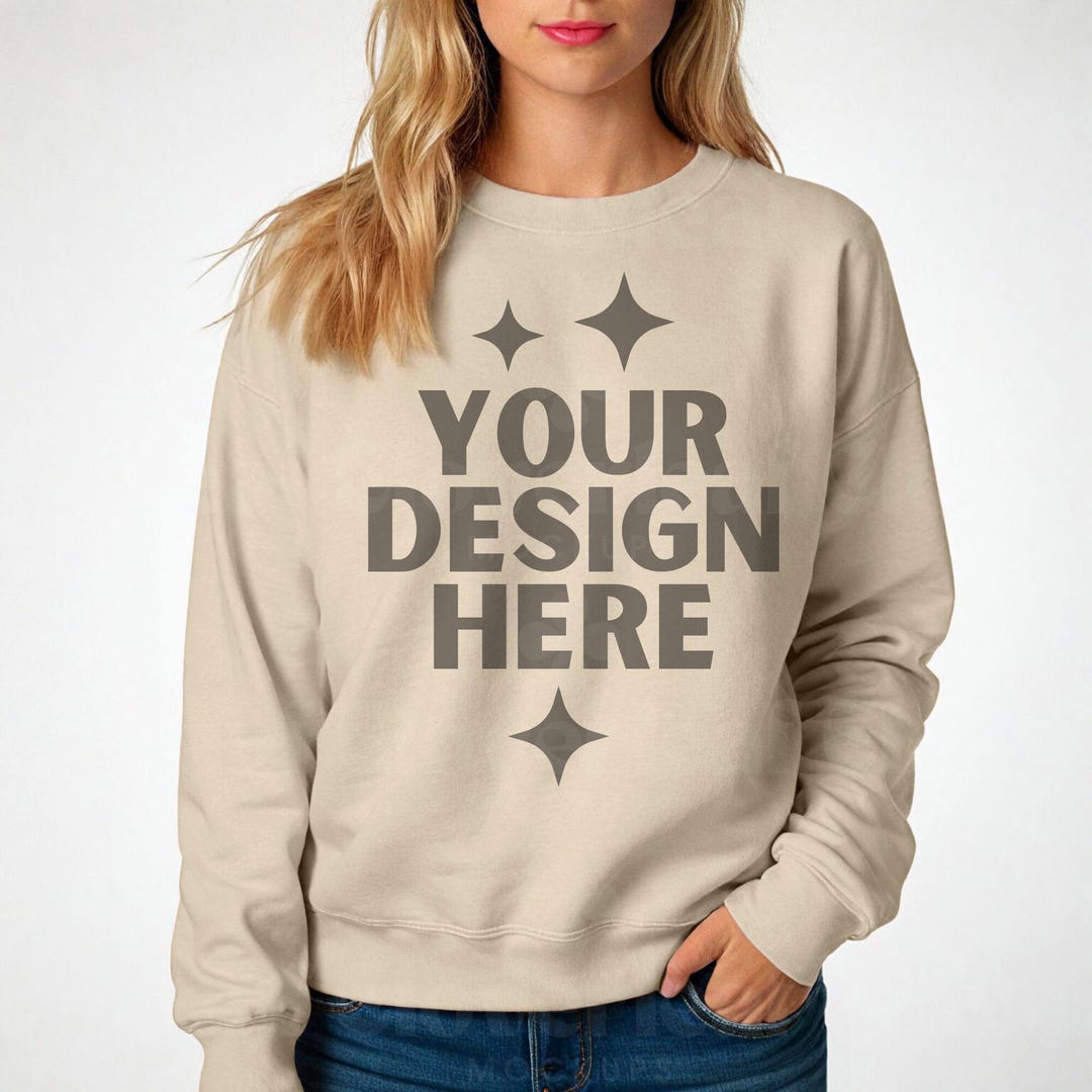 Sandstone Jerzees 562MR Mockup Unisex Nublend Crewneck Sweatshirt Mock ...