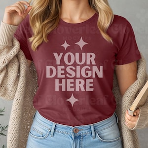 Heather Cardinal Bella Canvas T-shirt Mockup 3001 Heather Cardinal ...