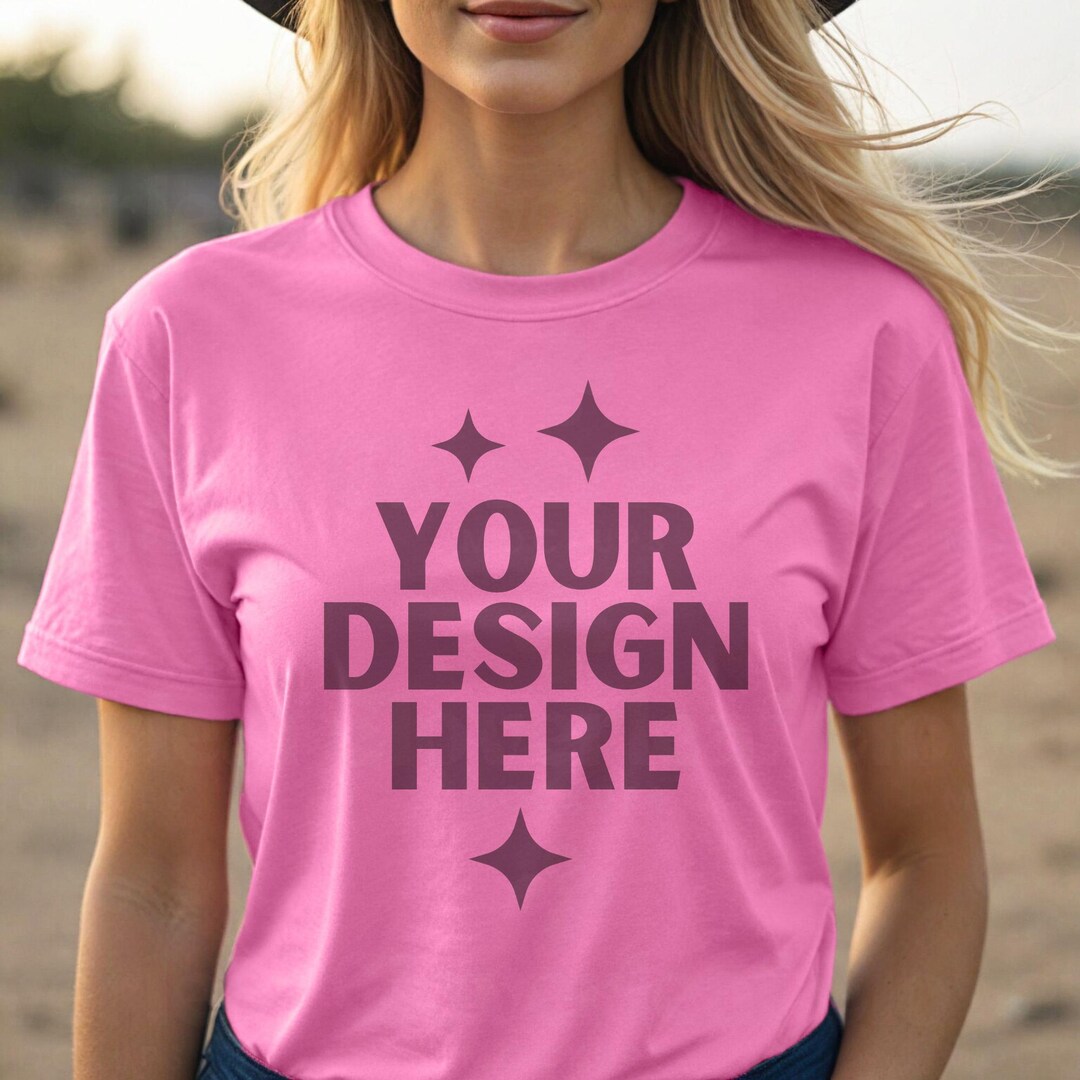 Gildan 5000 Azalea Shirt Mockup Heavy Cotton Tee Women Model Mock up ...