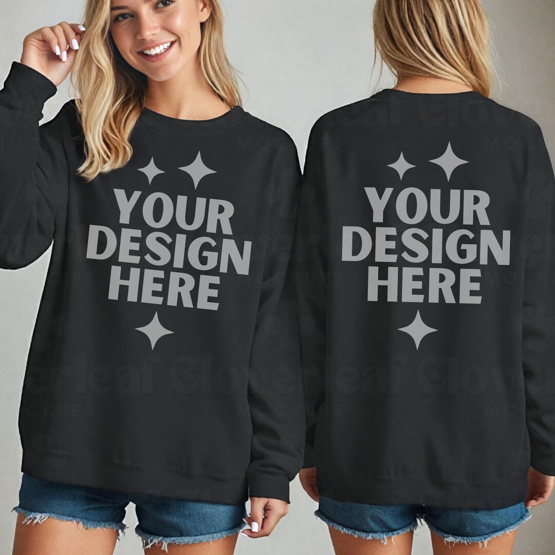 Black Gildan SF000 Front and Back Mockup Midweight Softstyle Fleece ...
