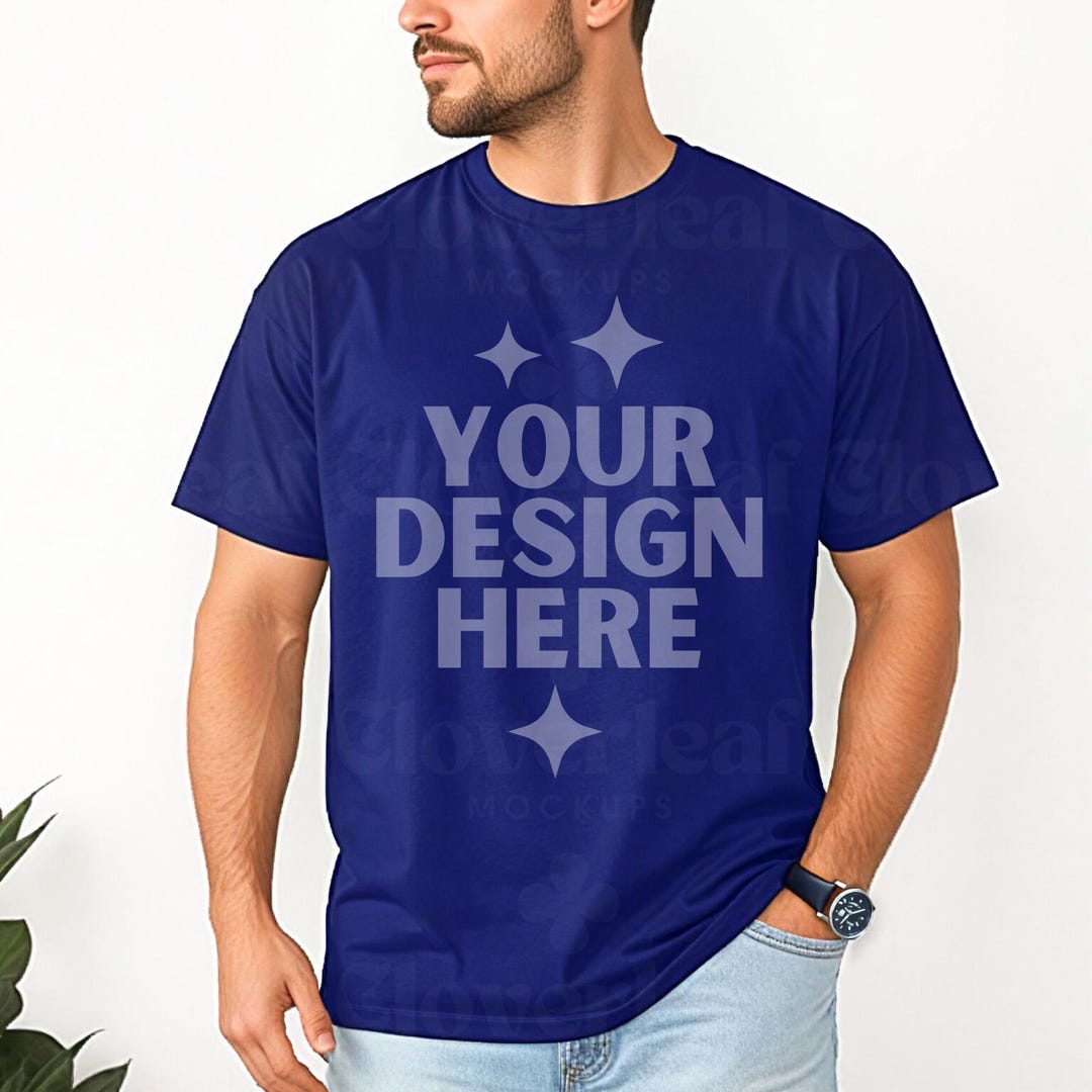 Gildan 5000 Cobalt Men T-shirt Mockup Male G500 Tshirt Mock-up Heavy ...