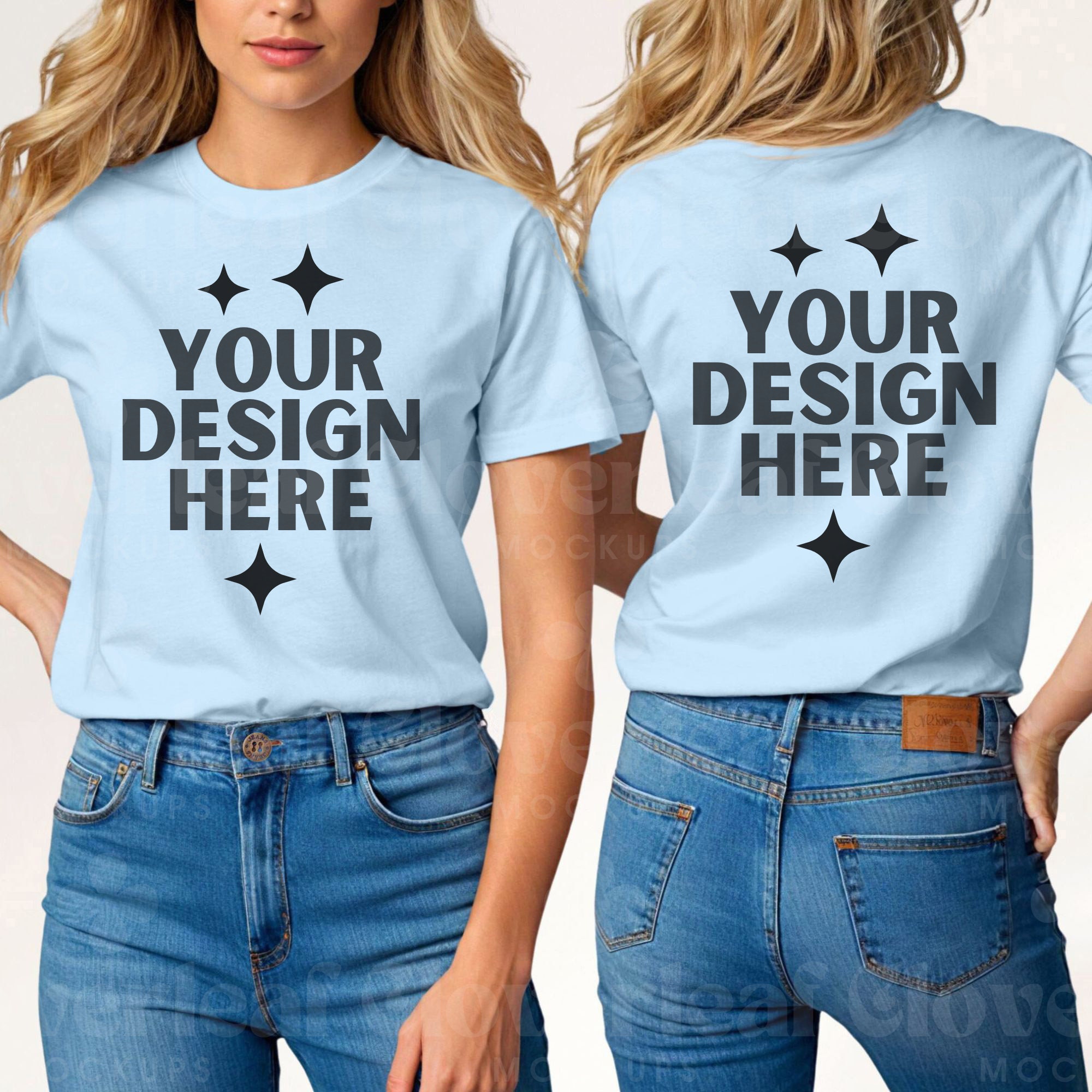 Gildan 5000 Light Blue Front and Back Shirt Mockup Heavy Cotton Tee ...