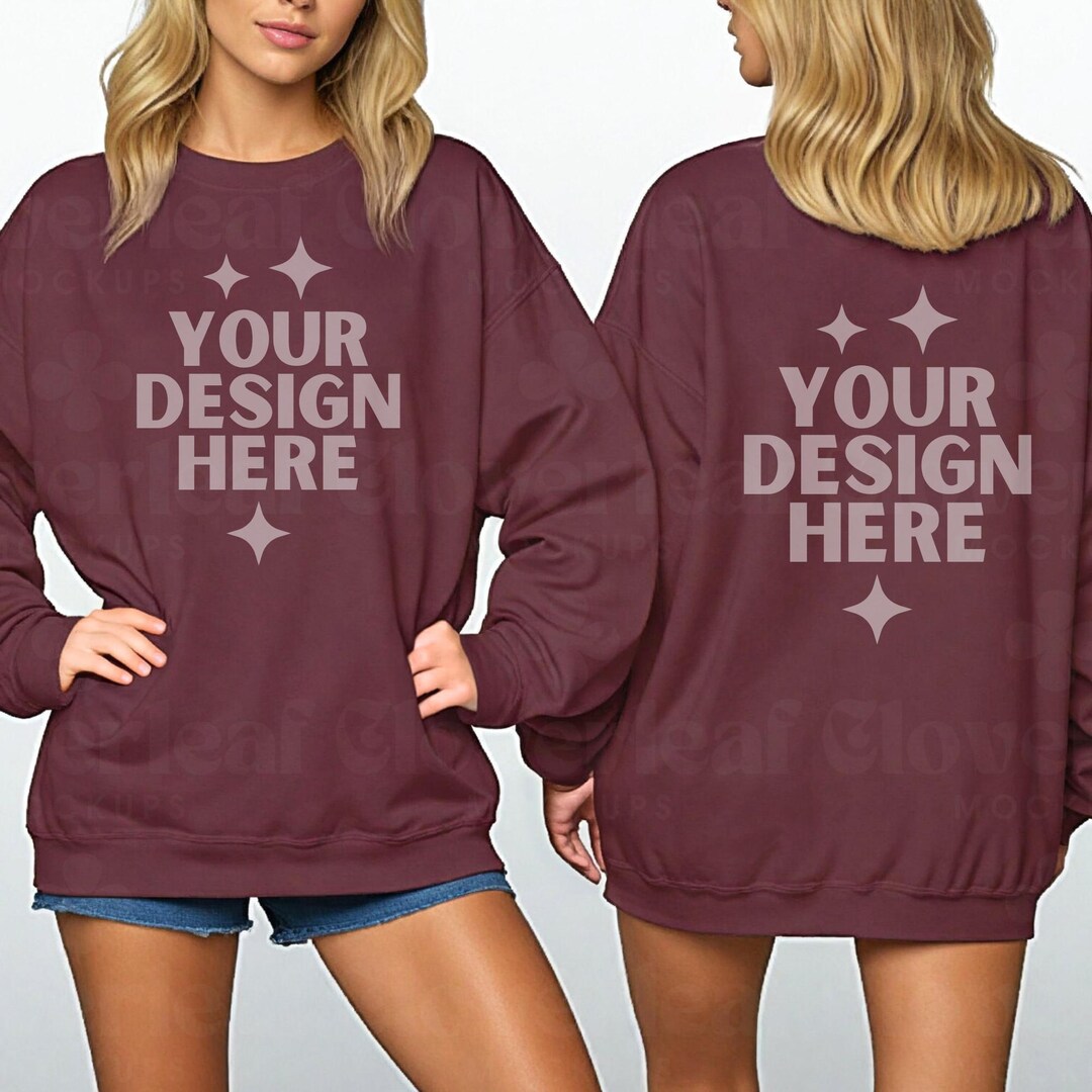 Maroon Gildan 18000 Front and Back Mockup Sweatshirt Front & Back Mock ...