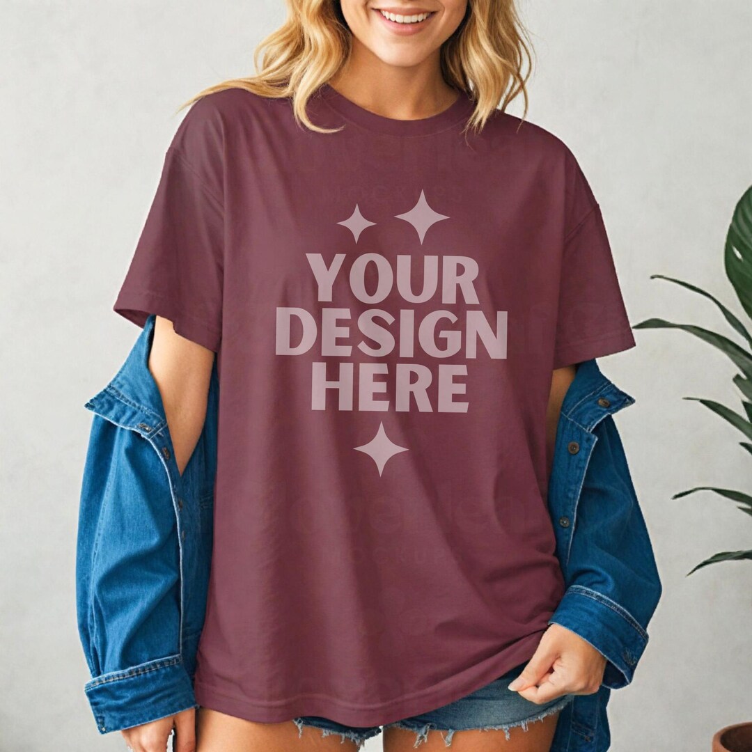 Maroon Gildan 5000 Shirt Mockup Maroon Heavy Cotton Tee Model Mock-up ...