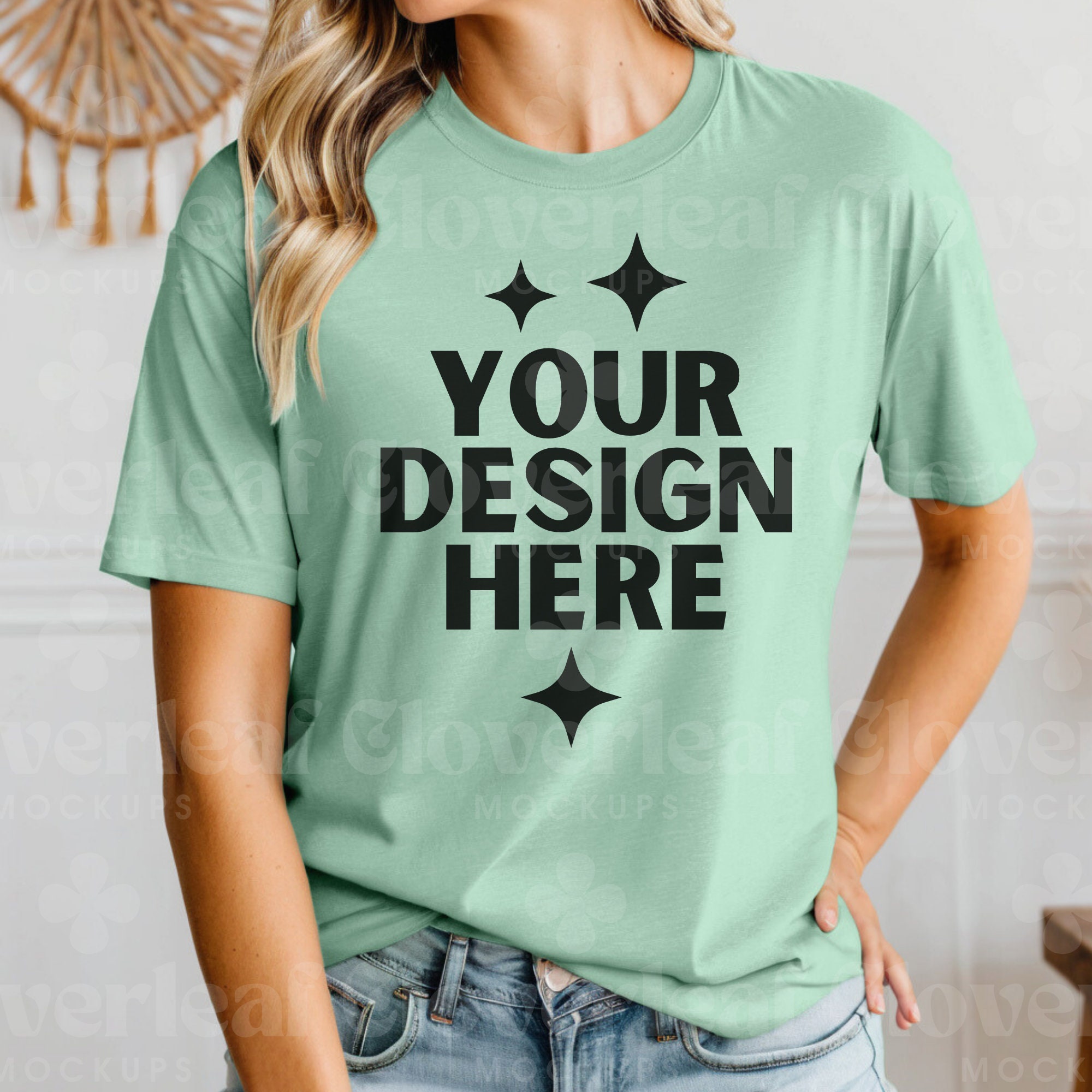 Heather Mint Bella Canvas Shirt Mockup BC 3001 Heather Mint Tshirt Mock ...
