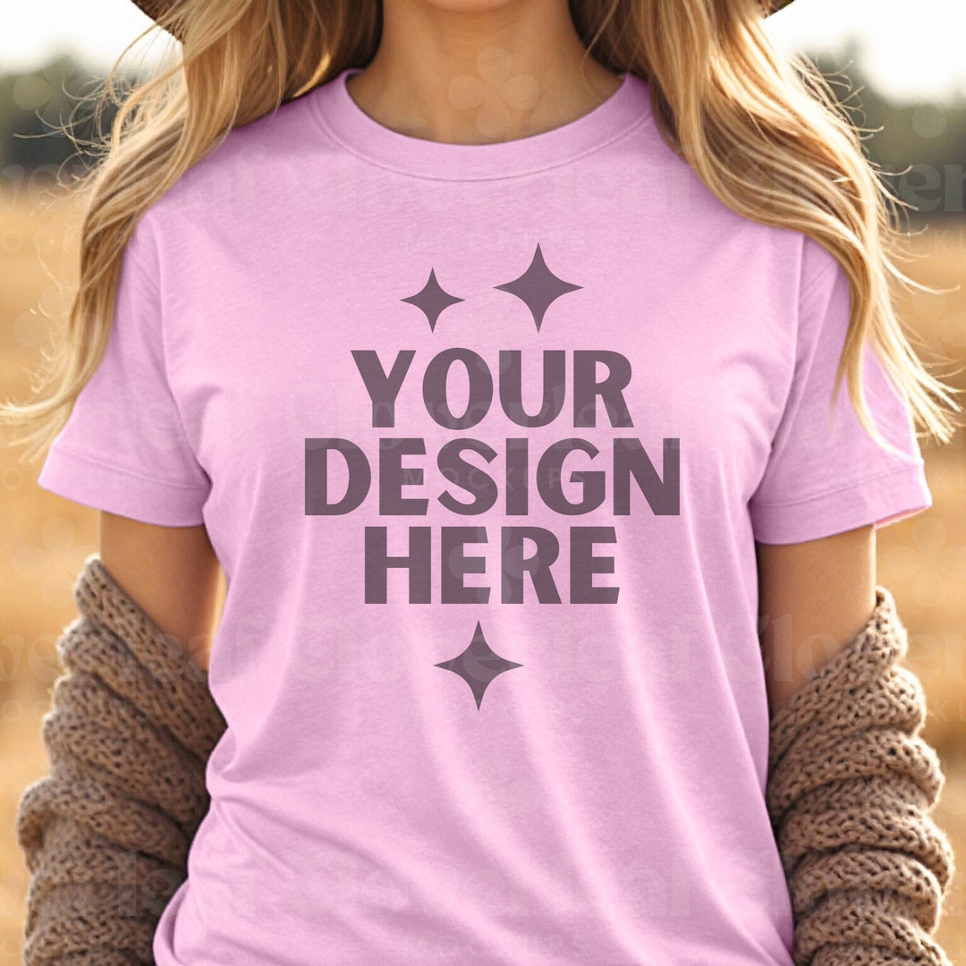 Bella Canvas Heather Bubble Gum T-shirt Mockup 3001 Bubble Gum Color ...