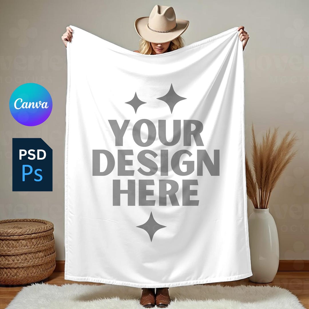 Blanket Mockup Template Velveteen Plush Blanket Mock up Western Minky ...