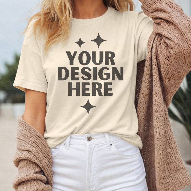 Soft Cream Shirt Mockup Bella Canvas 3001 Mock up BC Realistic Model ...