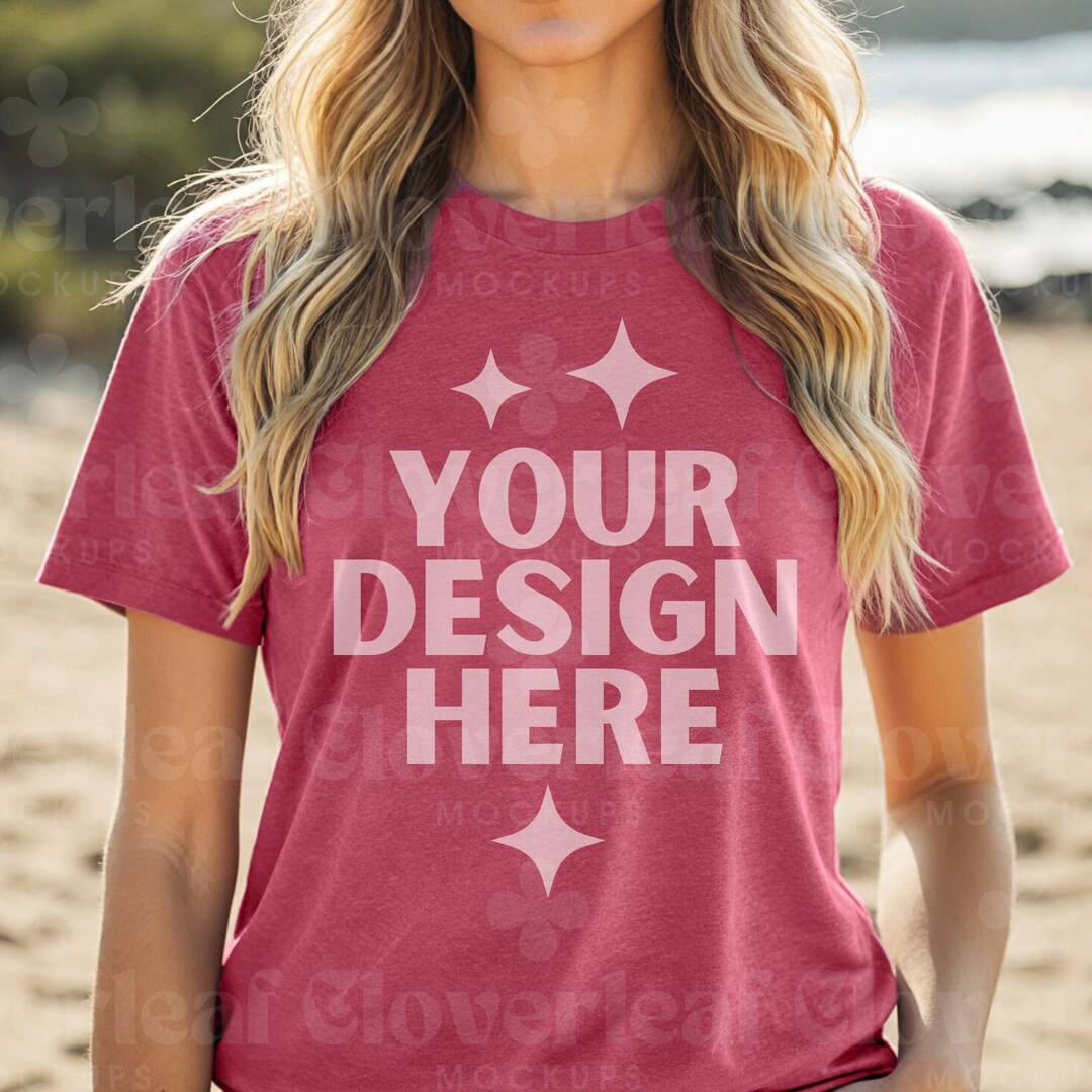 Heather Raspberry Bella Canvas 3001 Shirt Mockup BC3001 Raspberry T ...