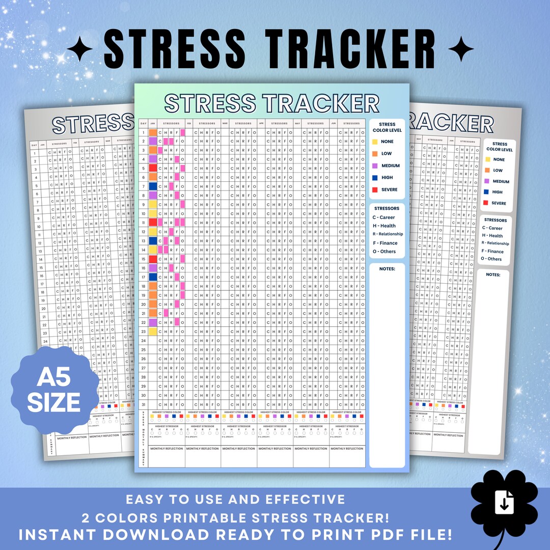 Stress Tracker Printable Anxiety Journal Daily Mood Tracker Daily ...