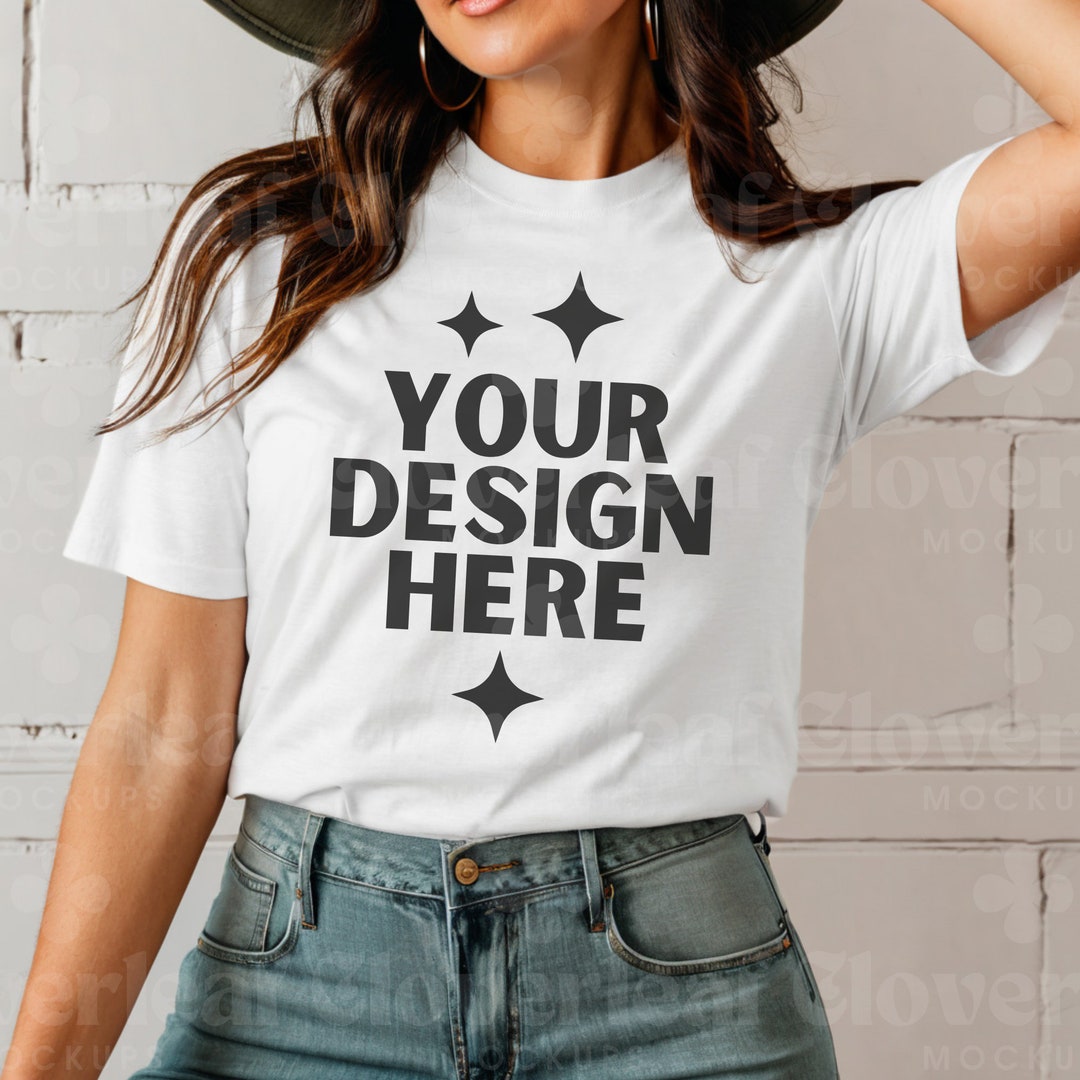 Gildan 5000 White Color Shirt Mockup Heavy Cotton Tee Model Mock-up ...