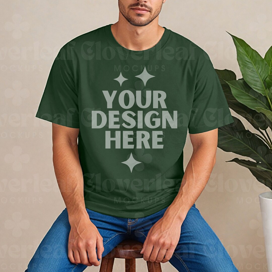 Forest Green Gildan 5000 T-shirt Mockup Male G5000 Tshirt Mock-up Man ...