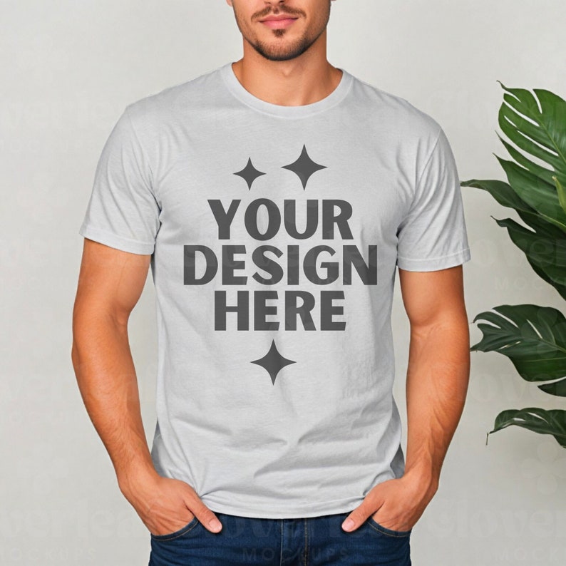 Bella Canvas Ash Men Shirt Mockup 3001 Male Mock-up Ash Grey Man Model ...