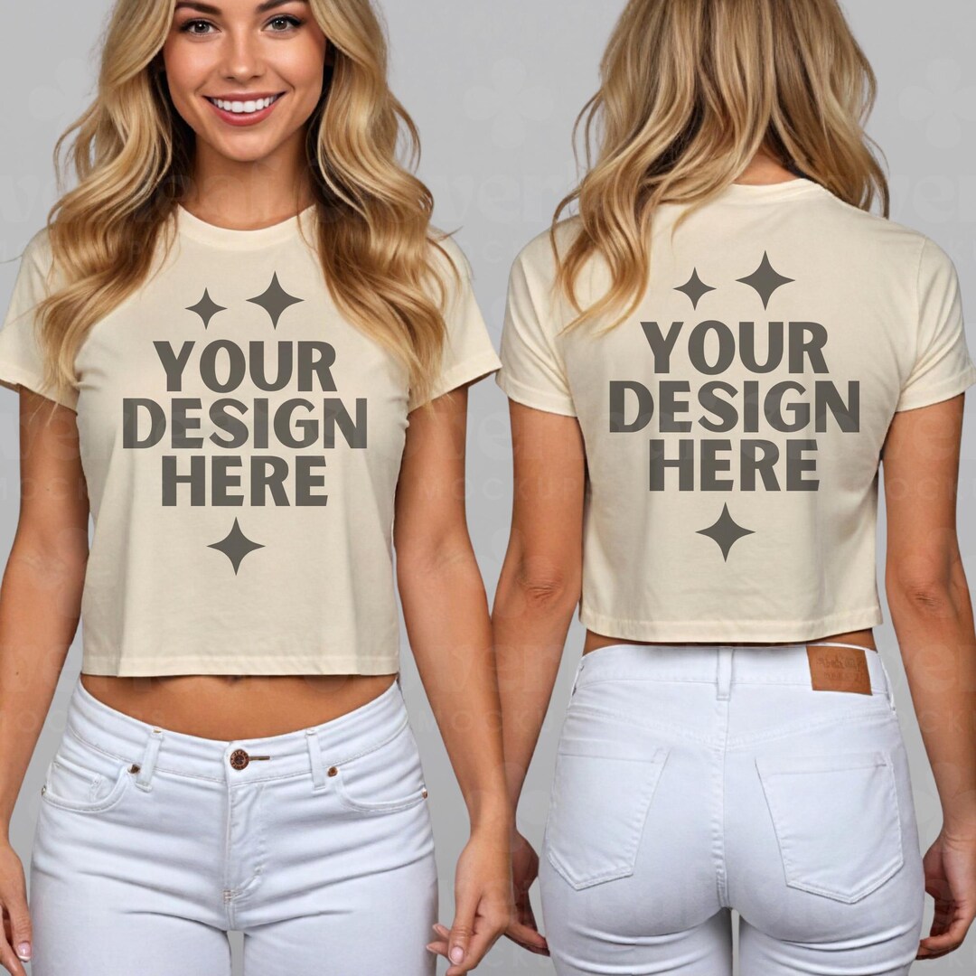 Sand Baby Tee Front and Back Mockup Women Fitted Crop Top Front Back ...