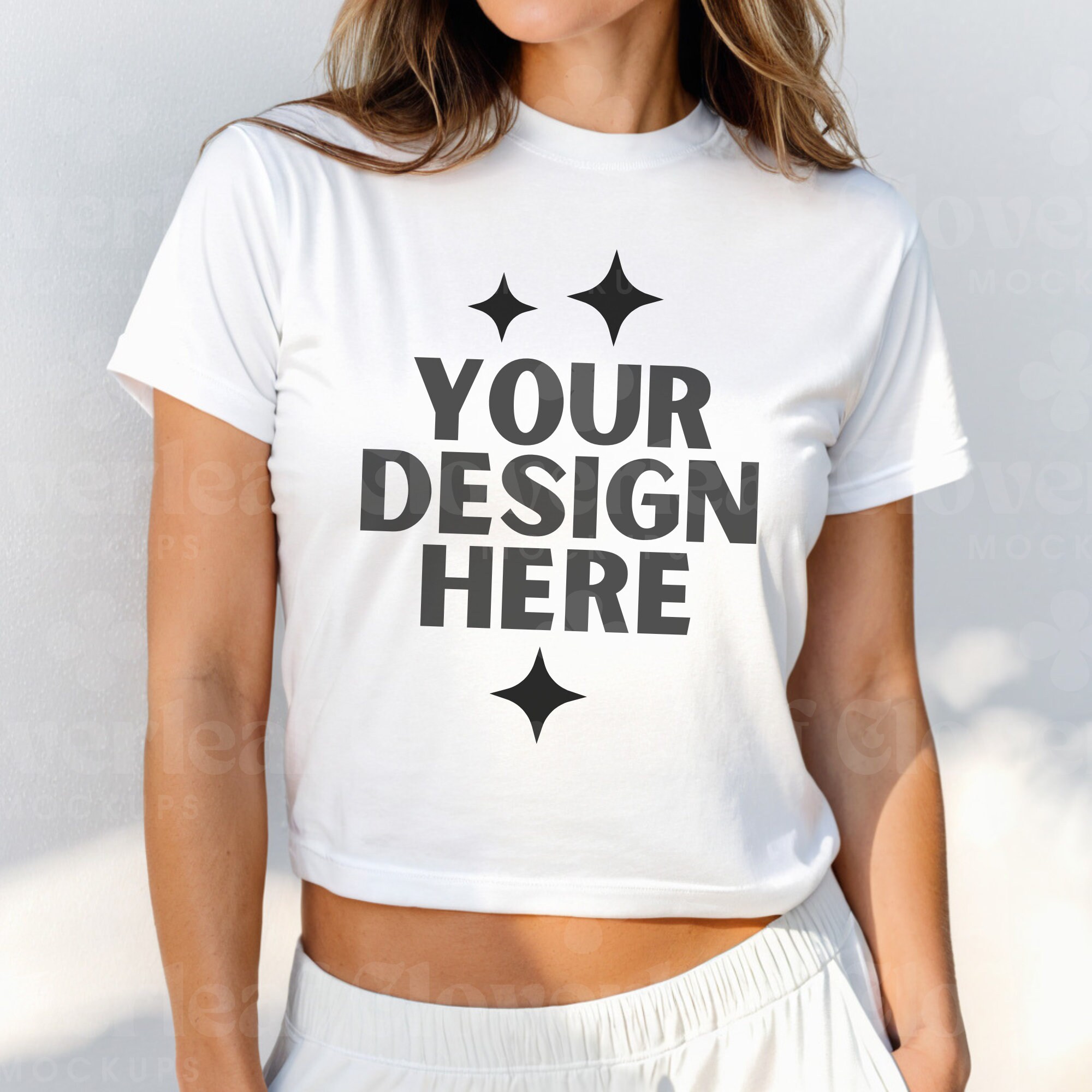 Gildan 5000B White Baby Tee Mockup Womens Fitted White Baby Tee Tshirt ...