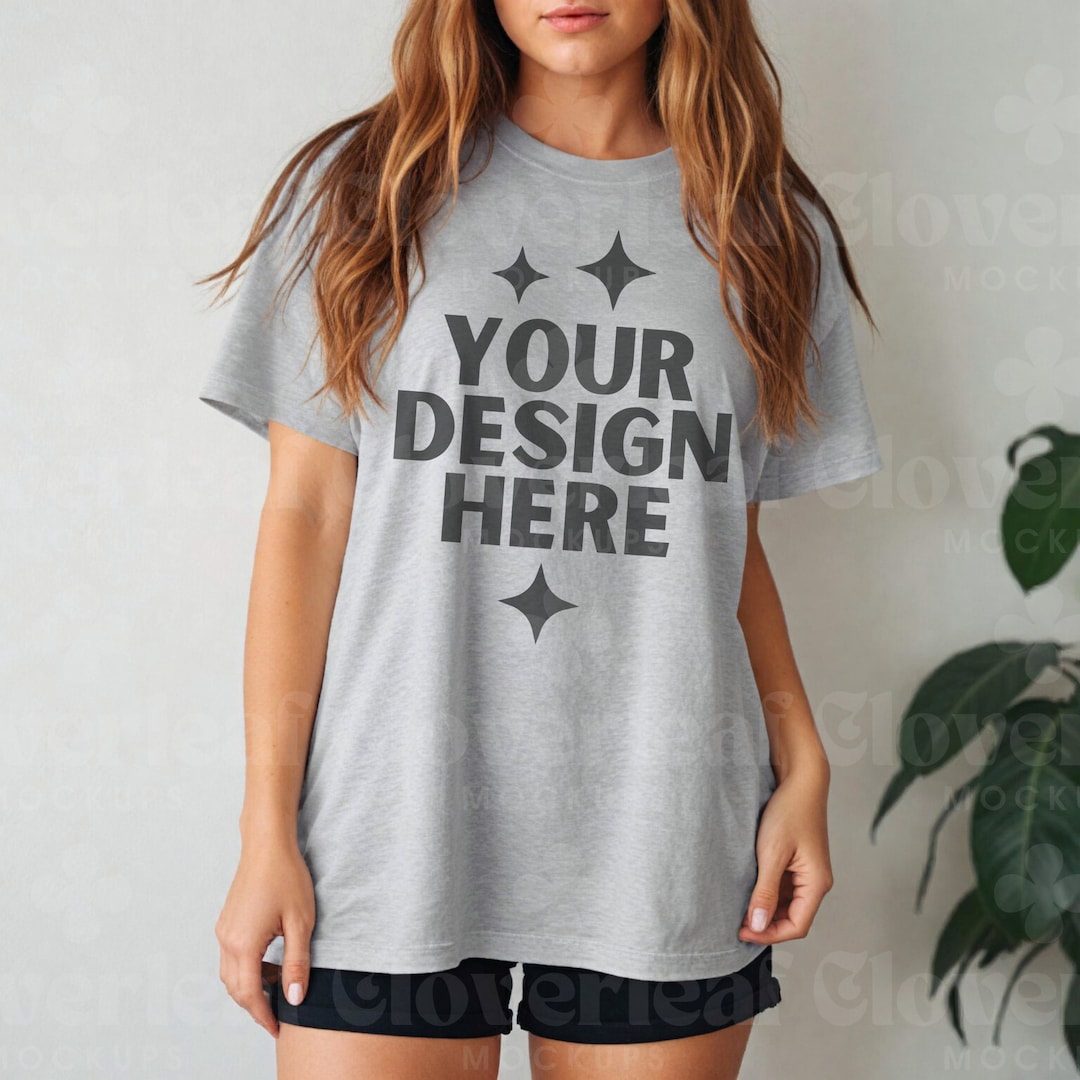 Gildan 64000 Sport Grey Shirt Mockup Sport Grey T-shirt Mock-up Trendy ...