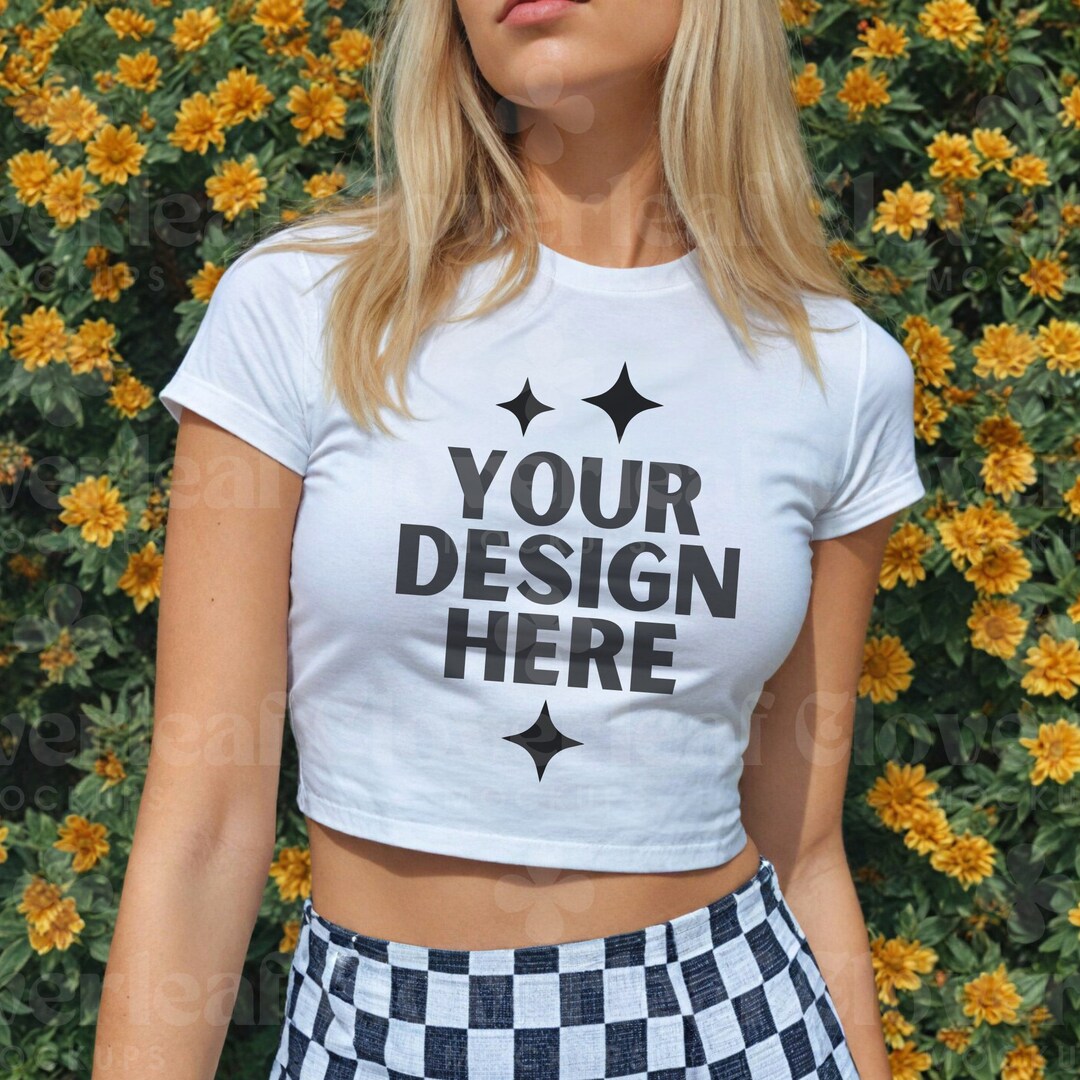 Gildan 5000B White Baby Tee Mockup Womens Fitted White Baby Tee Tshirt ...