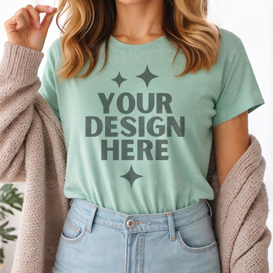 Heather Mint Bella Canvas 3001 Shirt Mockup BC3001 T-shirt Mock-up ...