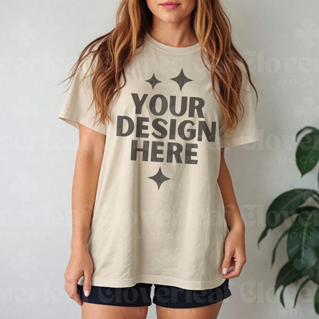 Sand Gildan 64000 Shirt Mockup Sand T-shirt Mock-up Trendy Model Mock ...