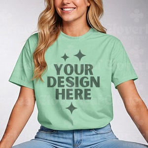 Mint Green Gildan 64000 Shirt Mockup G64000 Mint Green T-shirt Mock-up ...