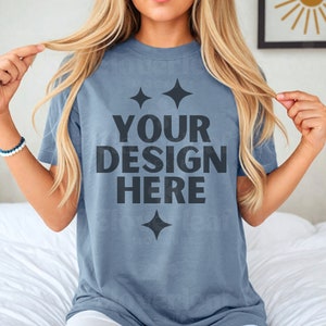 Icy Blue Comfort Colors Shirt Mockup C1717 Icy Blue Tshirt Mock-up ...